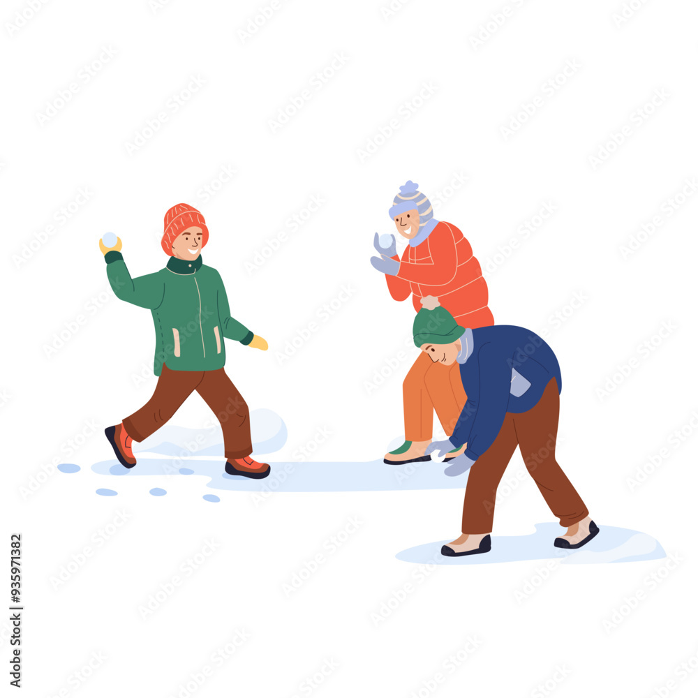 Smiling boys play snowballs. Kids having fun, making, sculpting and ...