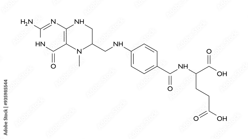 levomefolic acid molecule, structural chemical formula, ball-and-stick ...