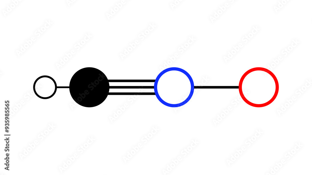 fulminic acid molecule, structural chemical formula, ball-and-stick ...