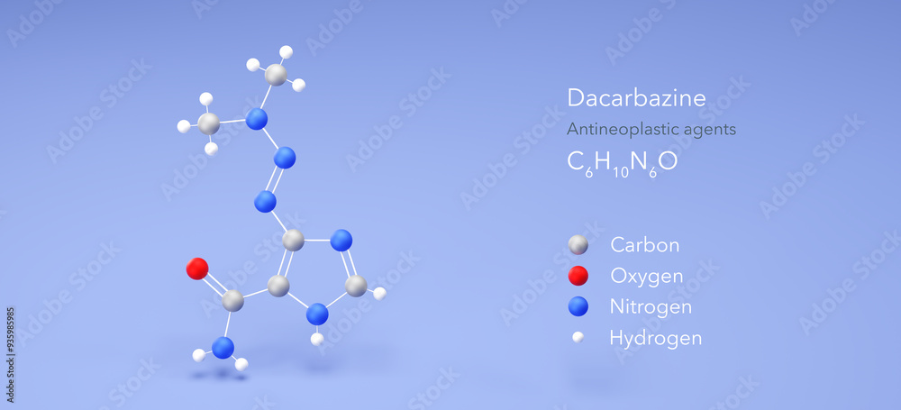 dacarbazine molecule, molecular structure, imidazole carboxamide, 3d ...