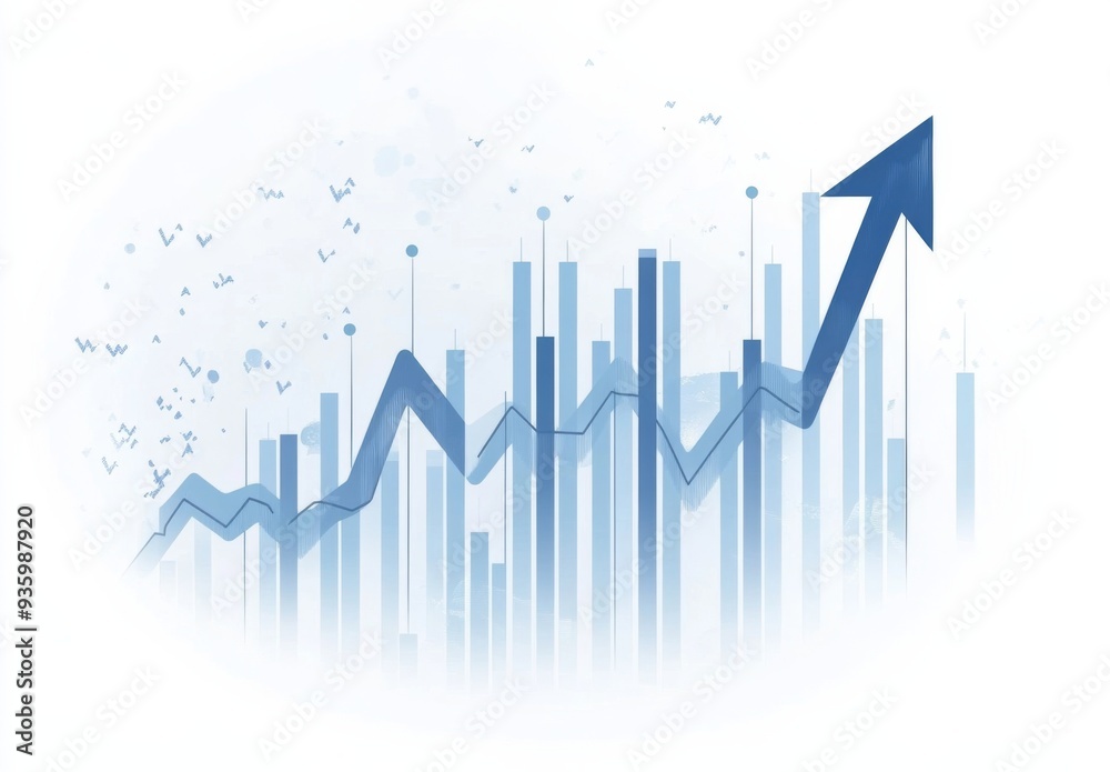 Stock Market Growth with Upward Arrow on White Background, Blue and ...