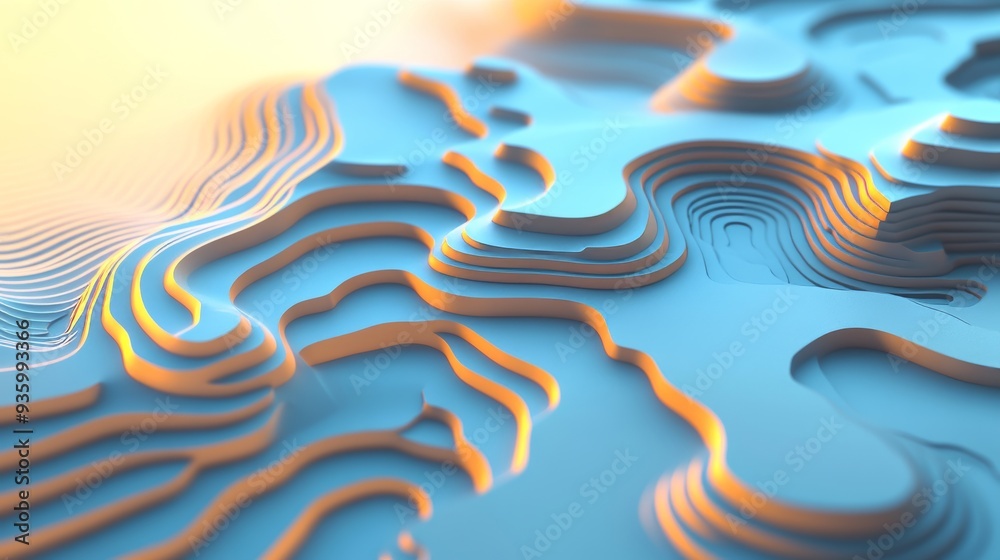 Geological topography, contour maps, 3D relief. Abstract geographic ...