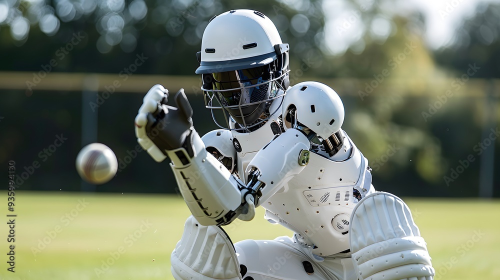 Robot Cricketer Hitting Ball: A robot cricketer executing a perfect ...