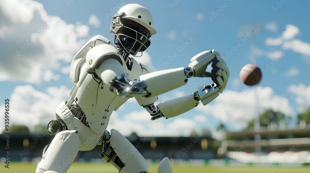 Robot Cricketer Hitting Ball: A robot cricketer executing a perfect ...