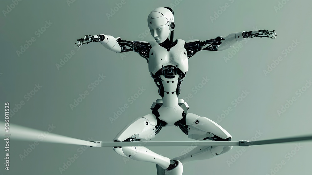 Robot Gymnast on Balance Beam: A robot gymnast maintaining perfect ...