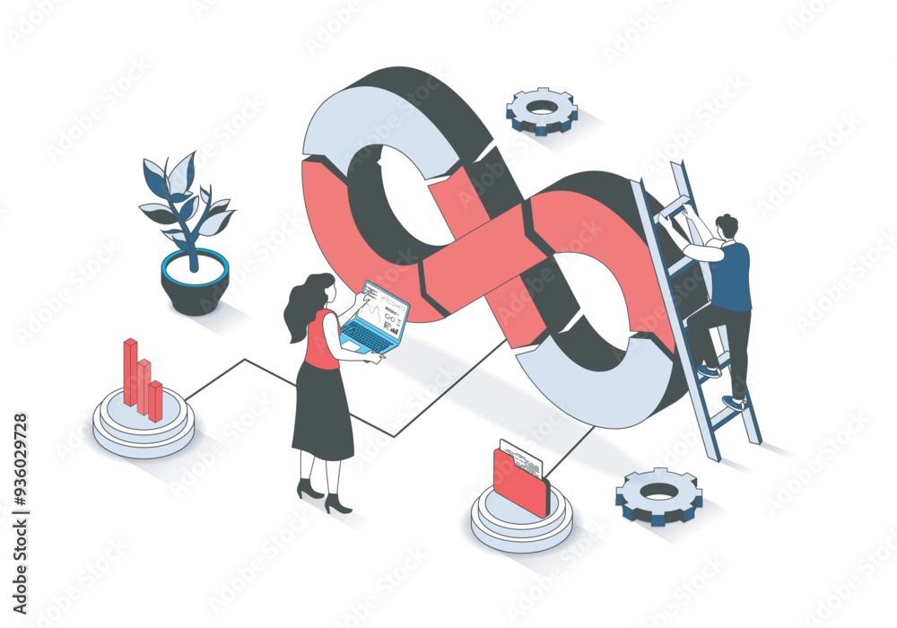 DevOps 3d isometric concept with isometry people design for web. Man ...