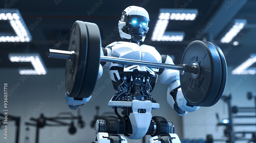 Robot Weightlifter Lifting Barbell: A strong robot weightlifter ...