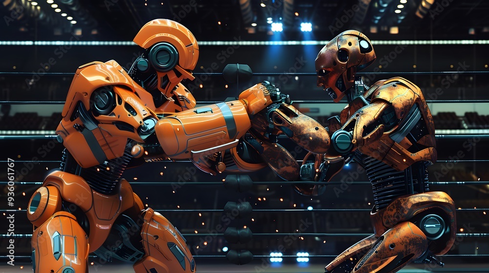 Robot Wrestler Grappling Opponent: A powerful robot wrestler in the ...