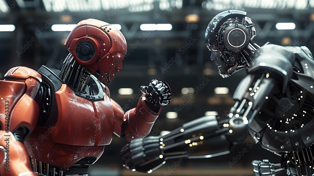 Robot Wrestler Grappling Opponent: A powerful robot wrestler in the ...