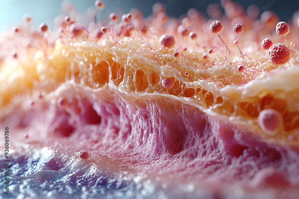 Skin layer model featuring collagen fibers and vitamins, with a focus ...