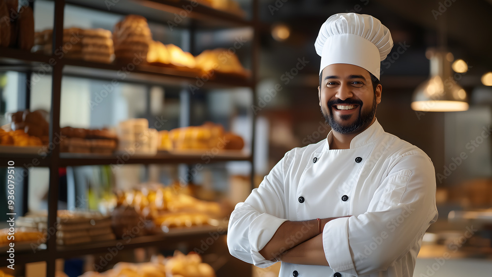 Smiling Indian male baker and chef looking at camera. Chefs baker in a ...