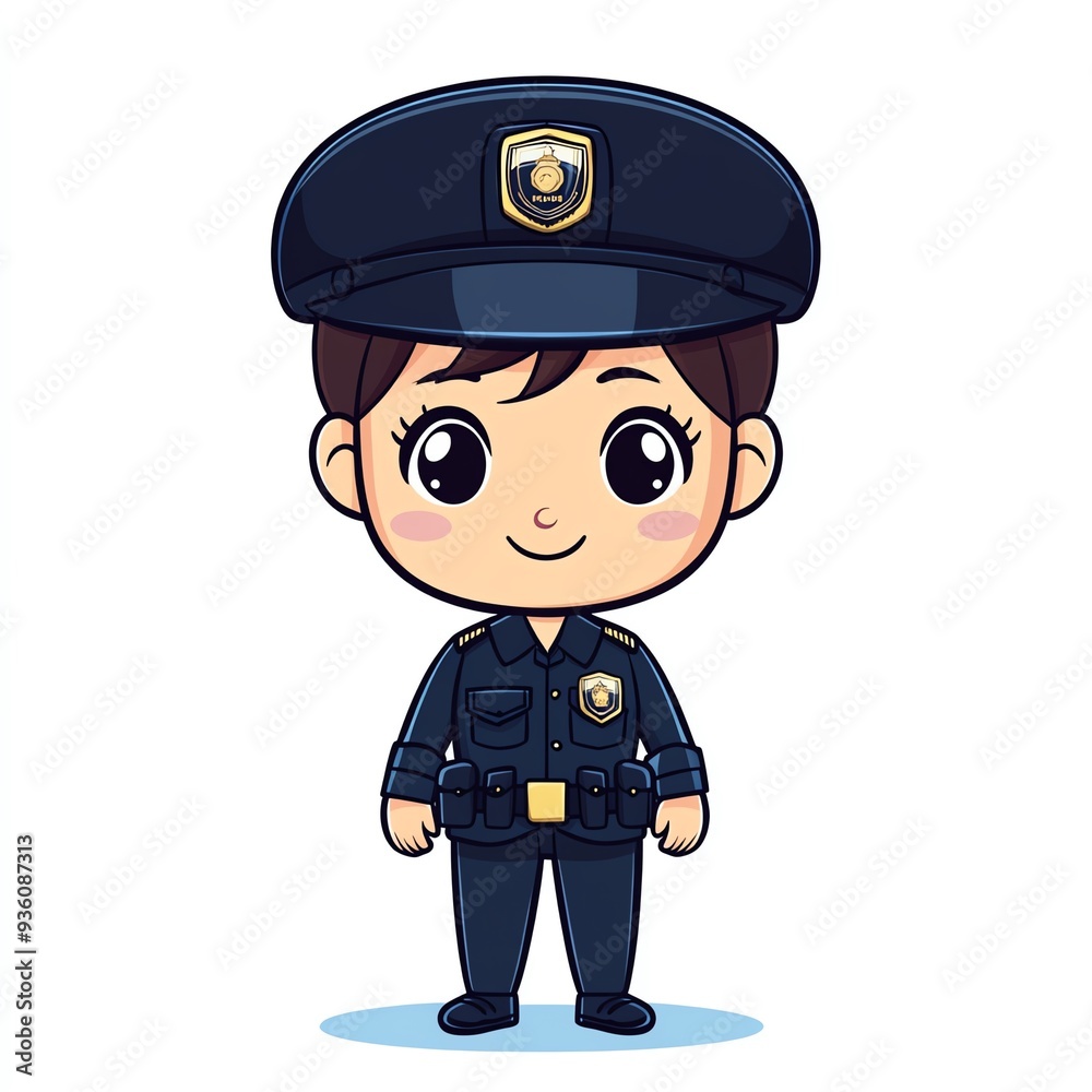 A cute cartoon police officer character in uniform, showcasing a ...