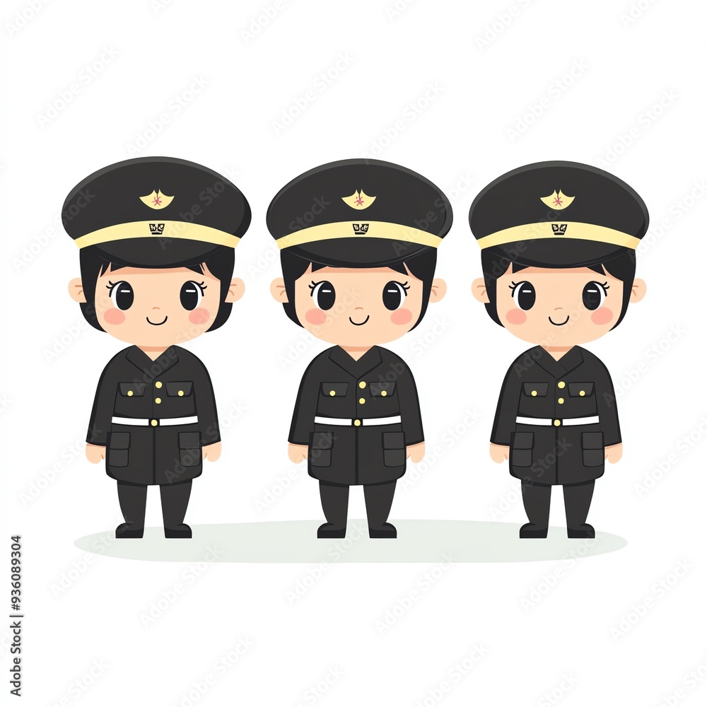 Cute cartoon characters in uniform, showcasing diverse expressions and ...