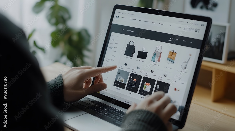 Online Shopping and Digital Workspace Modern Laptop and E commerce ...