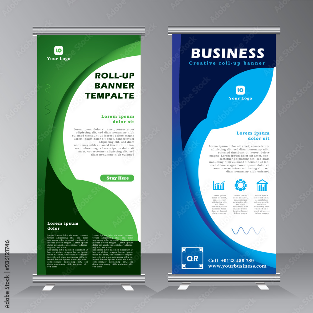 Vetor de Business roll up banner design with green and blue colour ...