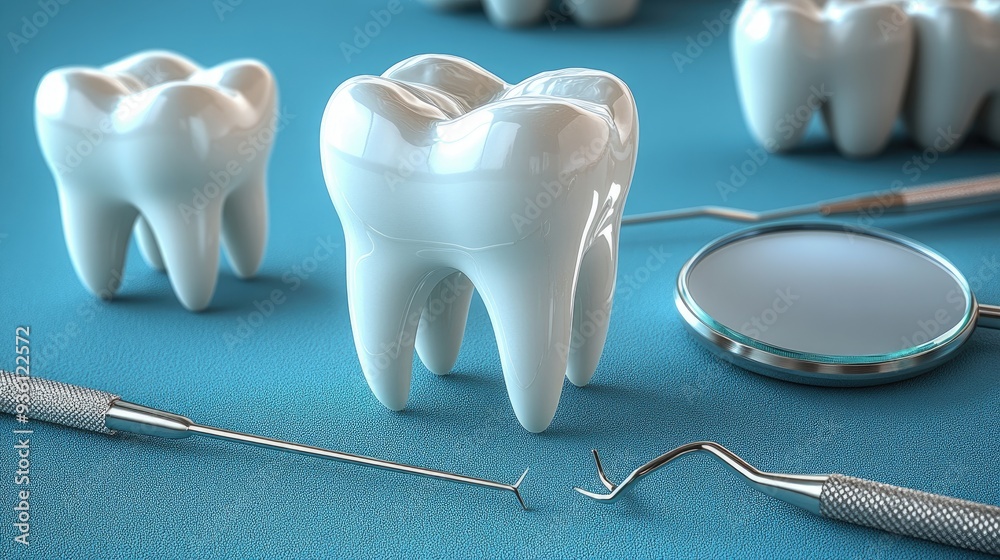 Large, single, healthy white tooth, three smaller teeth which appear to ...