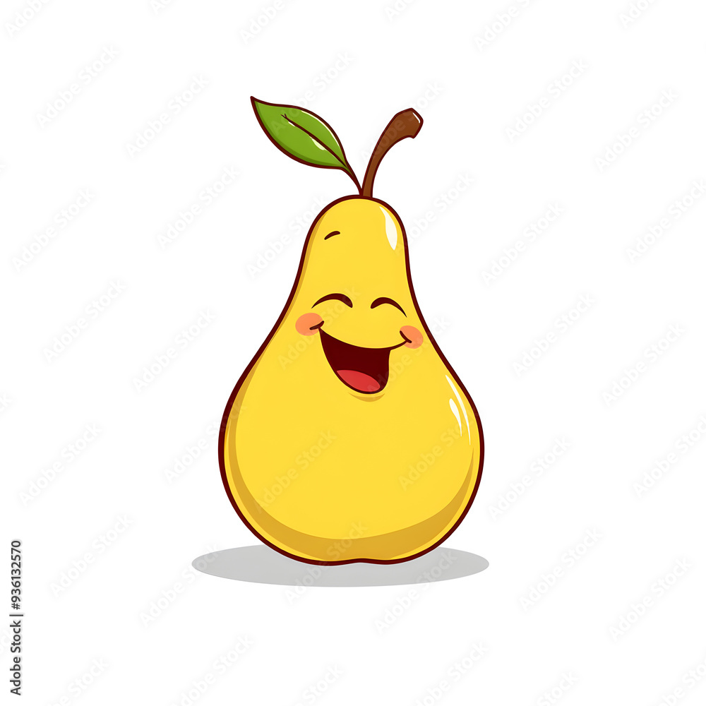 Smiling pear cartoon style icon illustration on white background ...