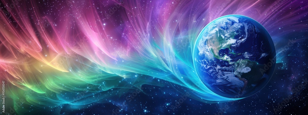 Magnetic Poles: Create a detailed illustration of the Earth's North and ...