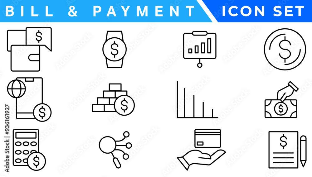 Payment. Linear icon set. Payment options. Payment vector icons. Outline payment method symbols ...