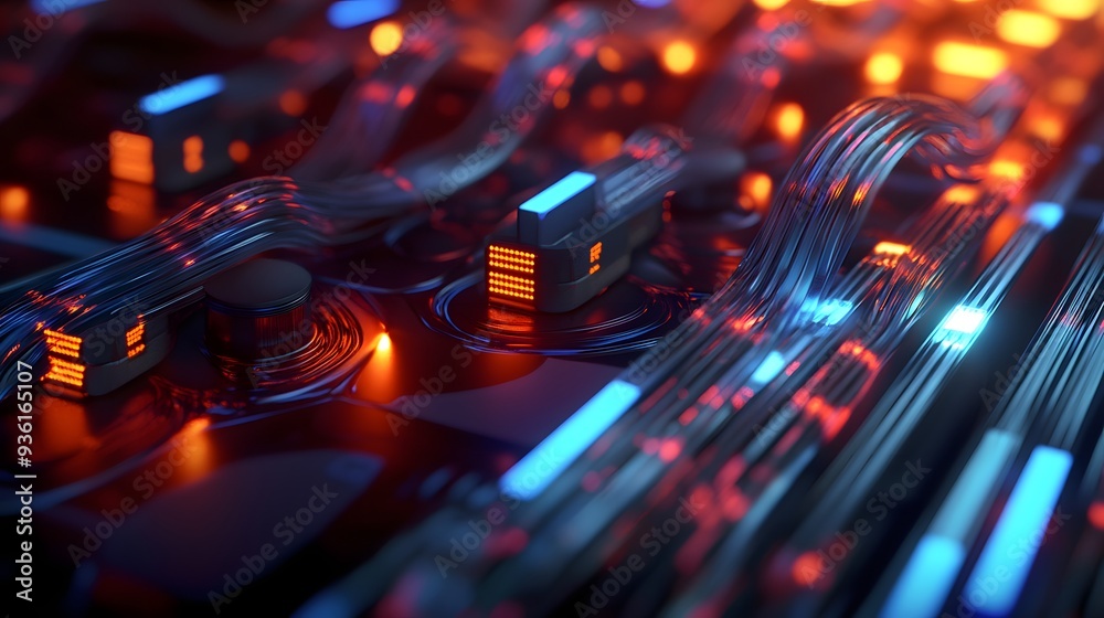48. A 3D model of an internet backbone with visible fiber optic cables ...