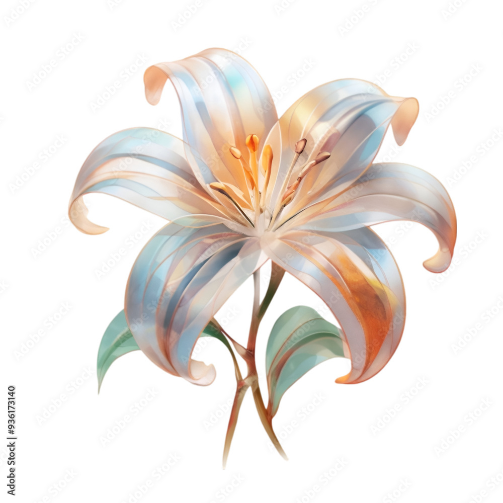 Design a refined illustration of a lily with transparent, gracefully ...