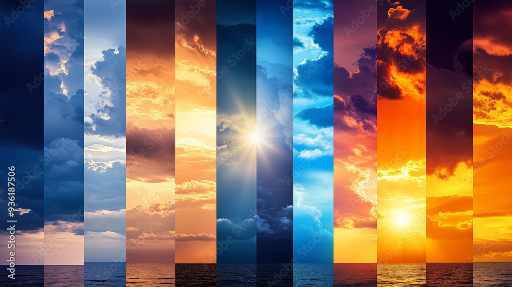 Collage of sky images with different types of clouds at different times ...