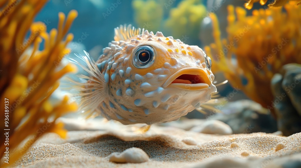 Foto de 4K Realistic Pufferfish creating elaborate sand art for mating ...