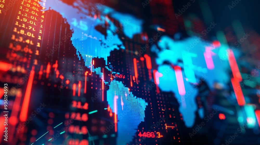 Digital animation of stock market price changes and camera movement ...