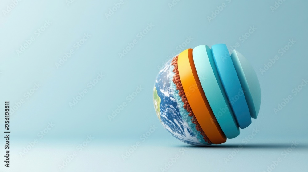 Ultraminimalist diagram of Earths layers with flat colors, geometric ...