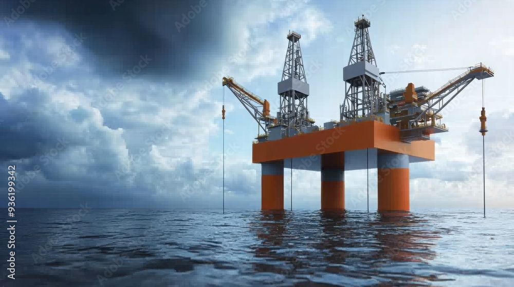 Minimalist crosssection of an offshore oil rig with basic shapes, flat ...