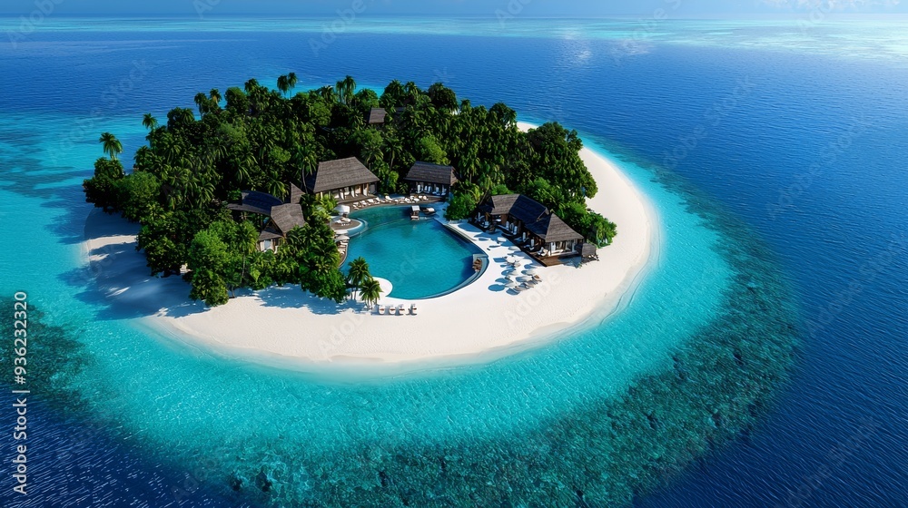 Private resort island with luxurious villas and white sand beaches ...