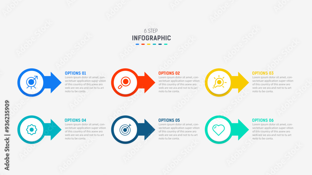 Business infographics design for Six Step, option, parts or process ...
