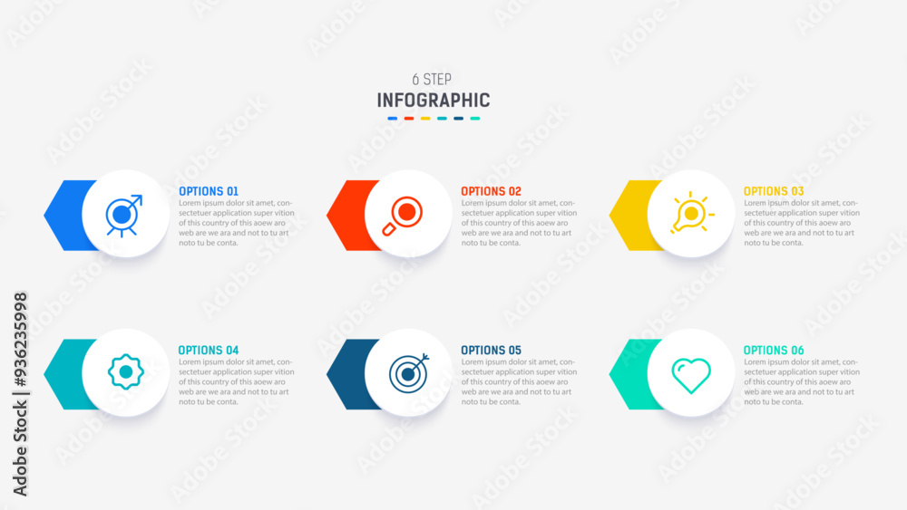 Business infographics design for Six Step, option, parts or process ...