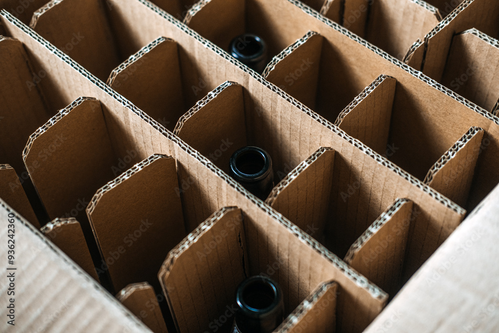Corrugated cardboard beer bottle packaging with dividers. Sustainable ...