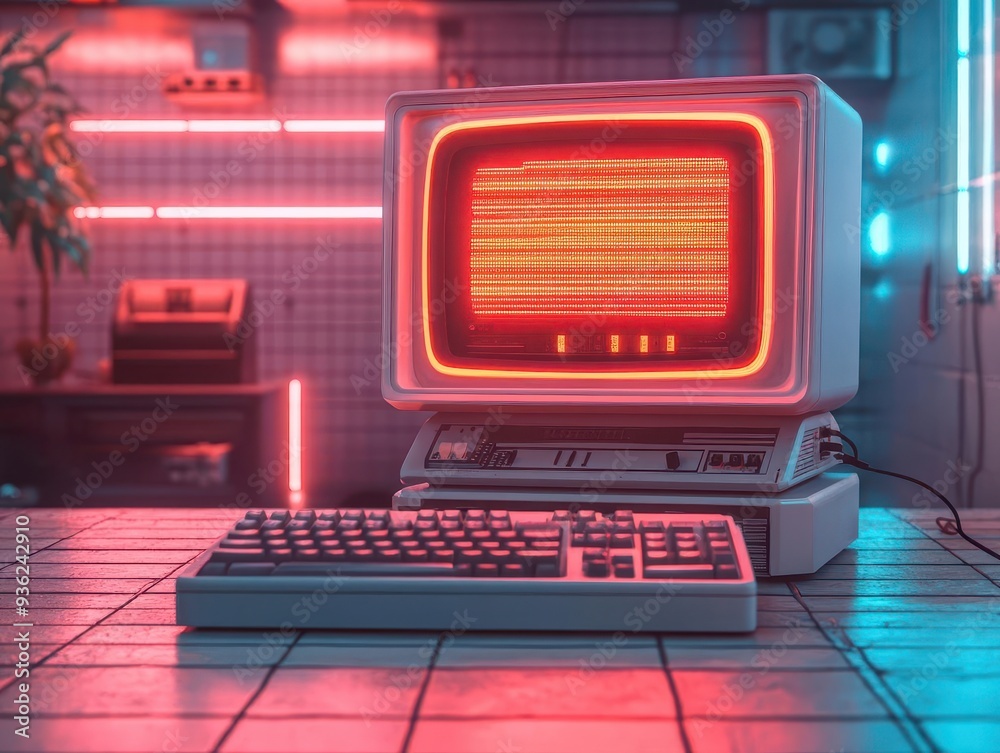 Ilustração do Stock: retro computer setup with boxy crt monitor and ...