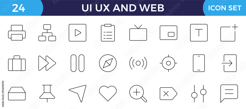 ui ux web icon set, user interface iconset collection. Basic User Interface Essential Set. For ...