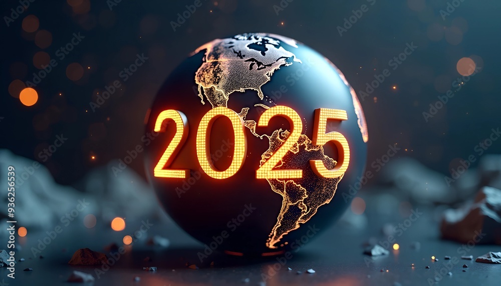 Glowing 2025 Numbers on Textured Earth - Futuristic High-Tech Symbolism ...