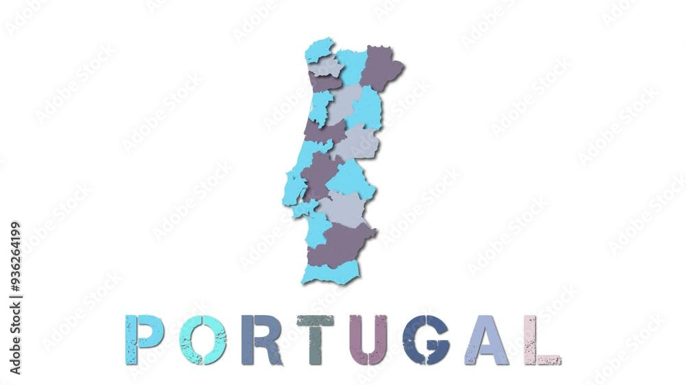 Portugal map with paper regions. Animated country map growing from ...