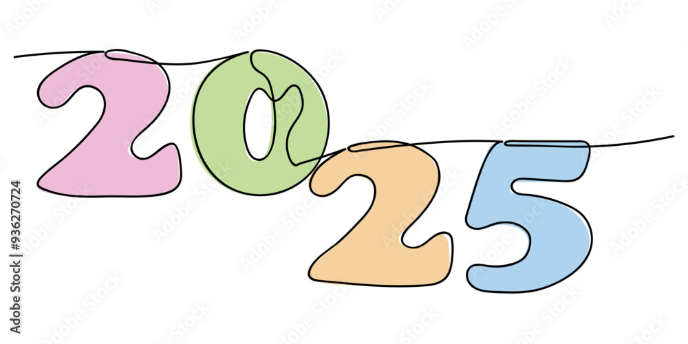 Colorful representation of the years 2020 to 2025 in a playful line ...