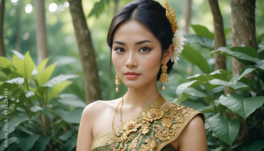 Elegant Thai Woman in Traditional Dress Captivating Eyes and Cultural ...