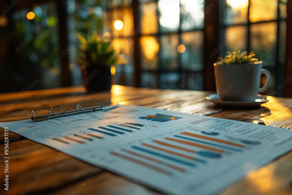 Business plan with charts and graphs laid out on a table Stock ...