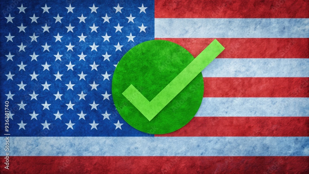 American flag with a bold green checkmark superimposed, symbolizing ...