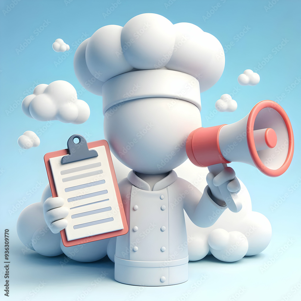 3d Flat icon as Chef with Menu and Megaphone concept as An image of a ...