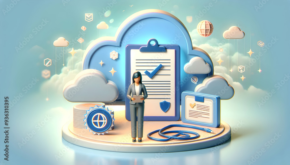 3d Flat icon as Compliance Officer with Checklist and Computer concept ...