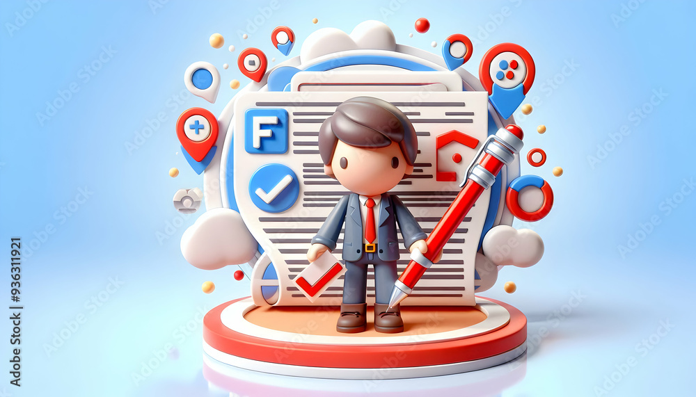 3d Flat icon as Editor with Red Pen and Fact Check Badge concept as An ...