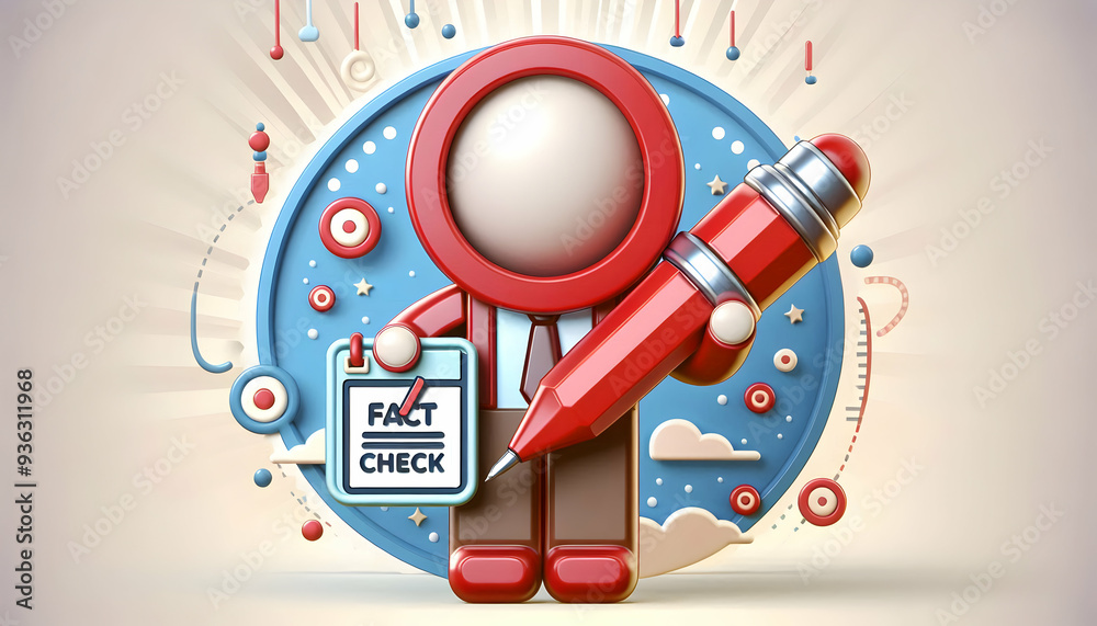 3d Flat icon as Editor with Red Pen and Fact Check Badge concept as An ...