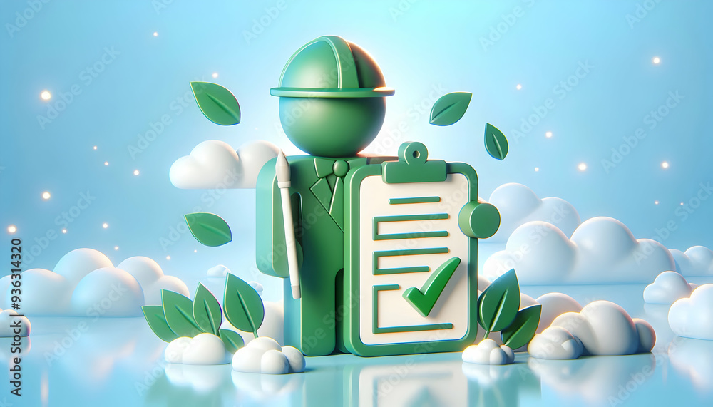 3d Flat icon as Green Auditor with Checklist and Certification concept ...