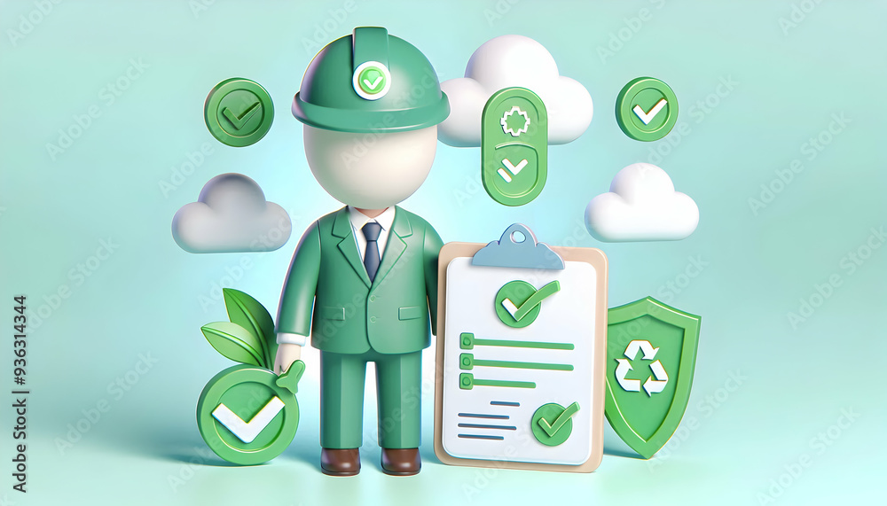 3d Flat icon as Green Compliance Officer with Checklist and ...