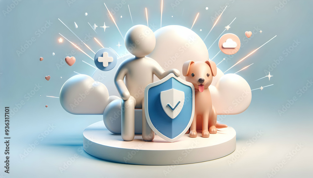 3d Flat icon as Pet Owner with Pet and Shield concept as An image of a ...