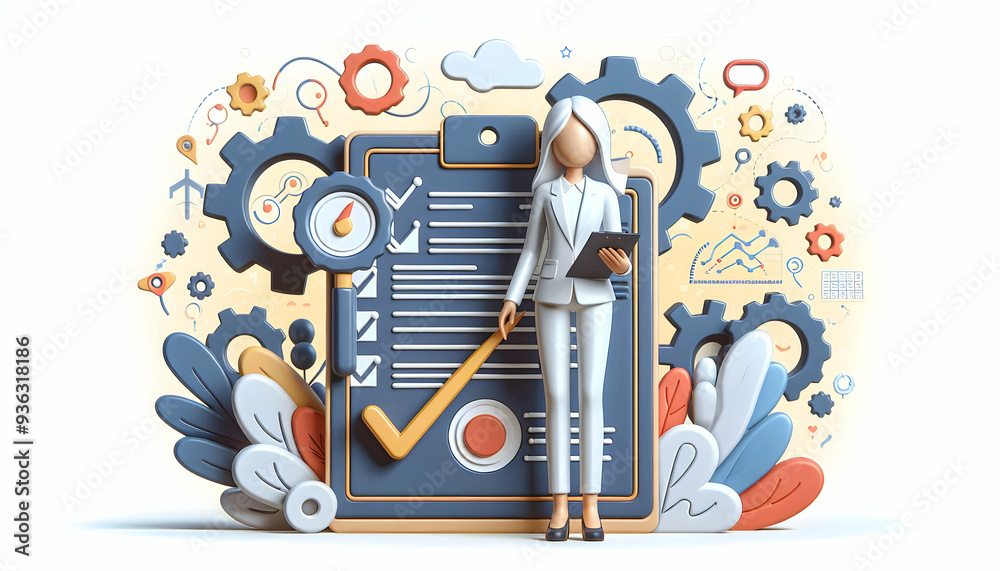 ภาพประกอบสต็อก 3d Flat icon as QA Manager with Process Map and Certificate concept as An image ...